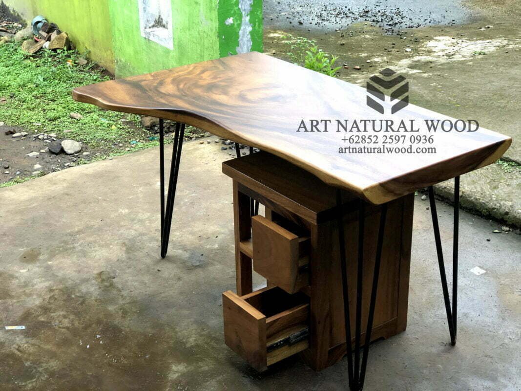 MEJA KERJA KAYU SOLID TREMBESI - ART NATURAL WOOD