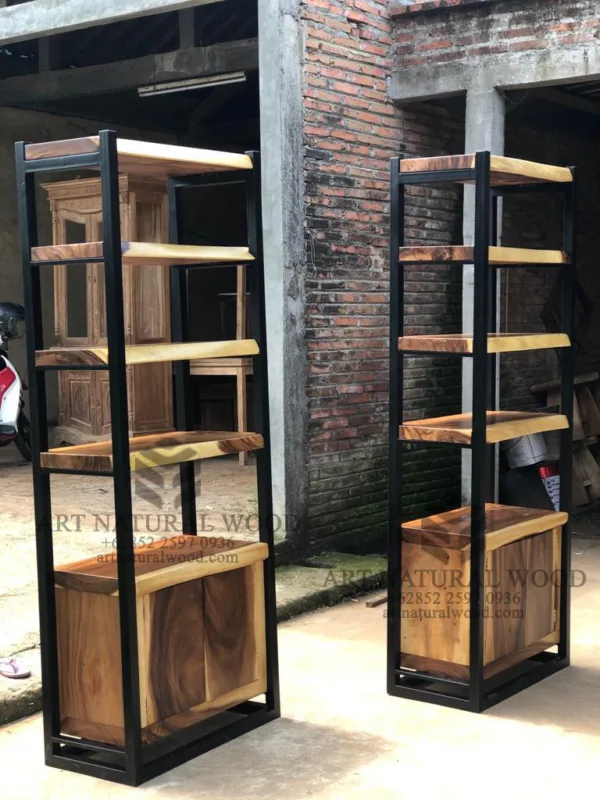 RAK KAYU SERBAGUNA RAK BUKU INDUSTRIAL- ART NATURAL WOOD
