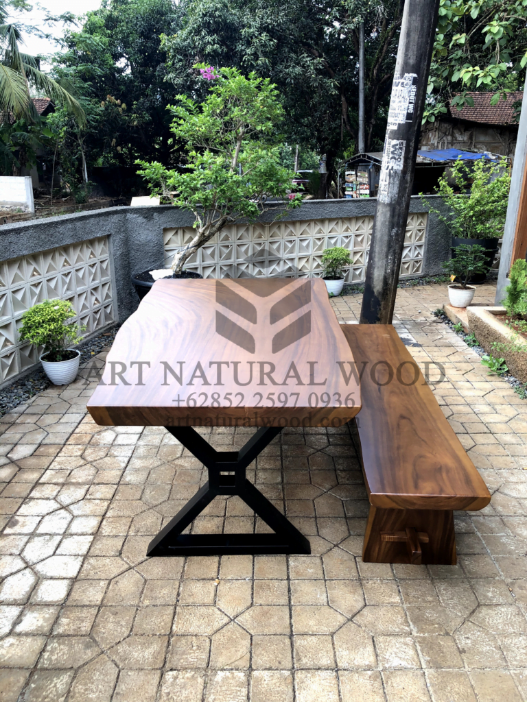 MEJA BANGKU MAKAN MINIMALIS KAYU TREMBESI - ART NATURAL WOOD