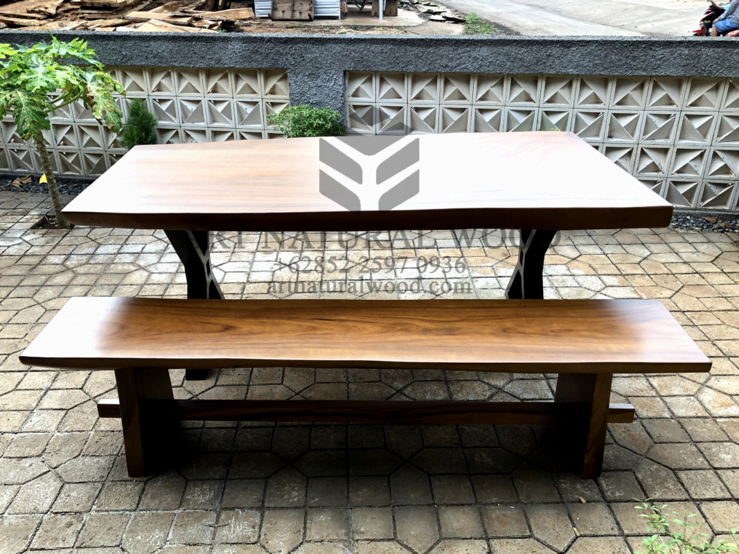 MEJA BANGKU MAKAN MINIMALIS KAYU TREMBESI - ART NATURAL WOOD