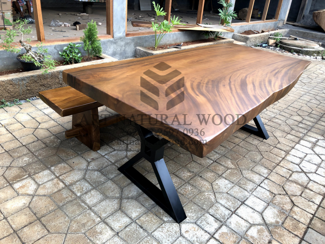 MEJA BANGKU MAKAN MINIMALIS KAYU TREMBESI - ART NATURAL WOOD