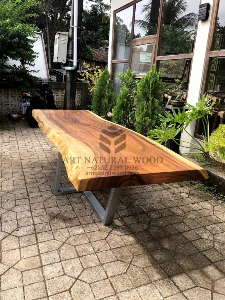 Meja Rapat Kantor Kayu Besar Trembesi Solid - Natural Wood