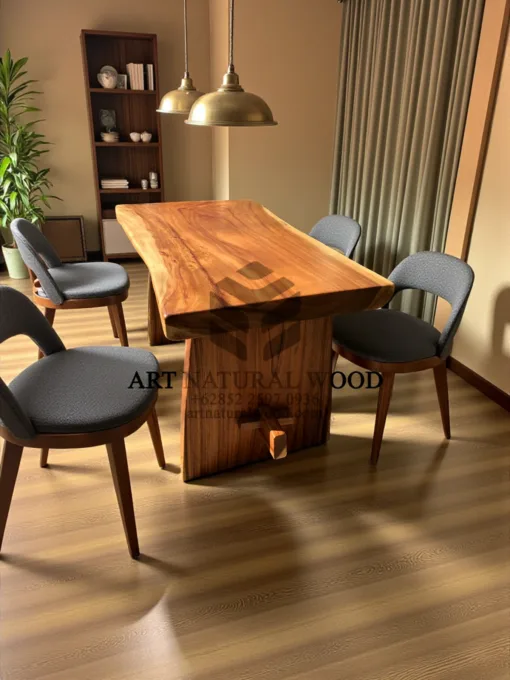 Meja Makan Kayu Utuh Solid Minimalis - Art Natural Wood