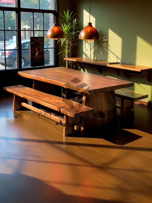 Meja Bangku Makan Kayu Besar Minimalis - Art Natural Wood