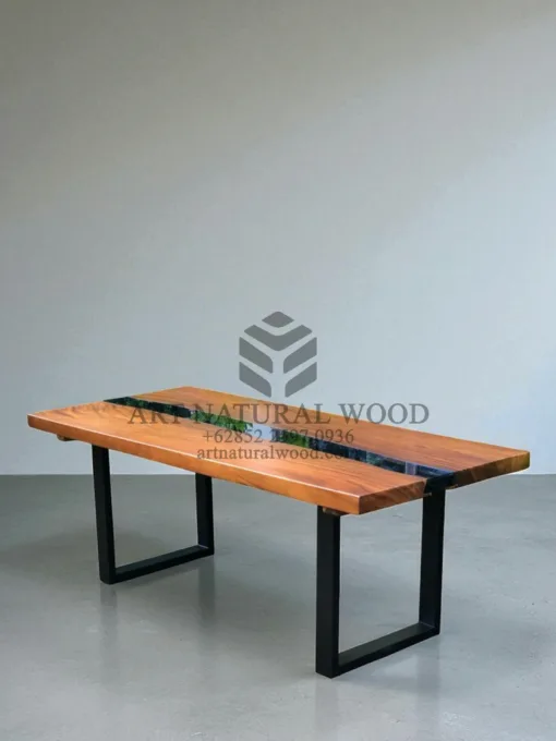 Meja Kayu Solid Minimalis River Kaca - Art Natural Wood