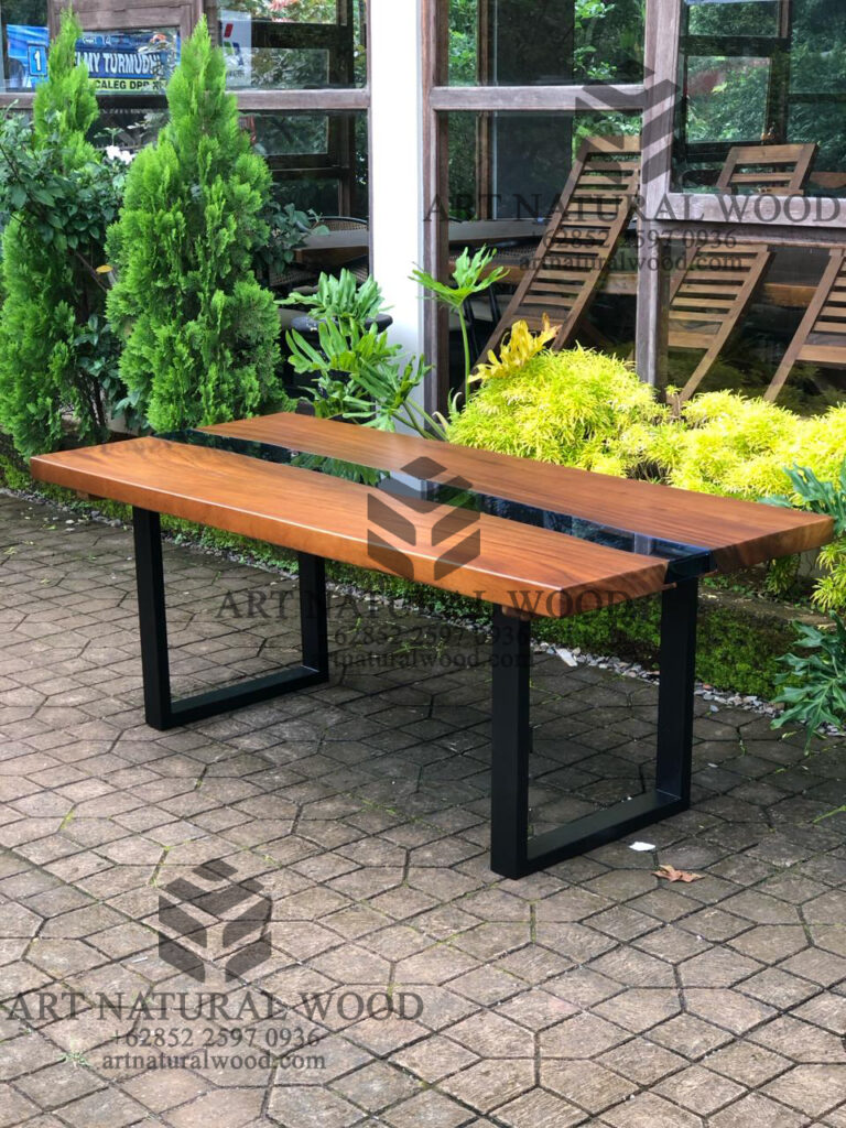 Meja Kayu Solid Minimalis River Kaca - Art Natural Wood