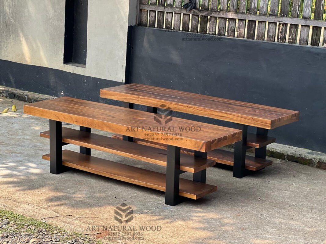 Bangku Rak Sepatu Minimalis Kayu Trembesi Solid