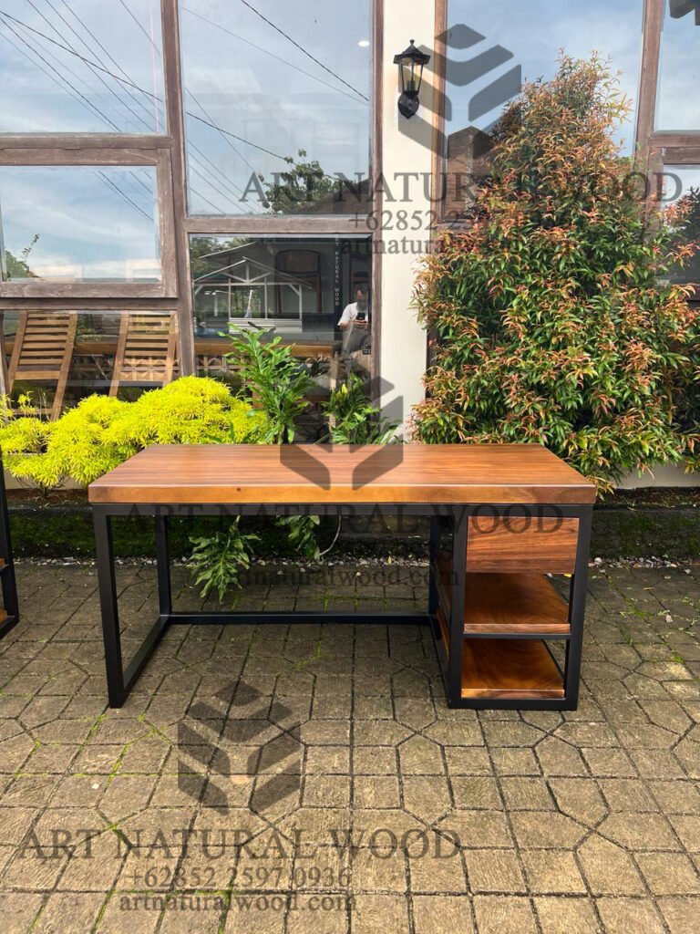 Meja Kerja Industrial Modern Kayu Trembesi Solid