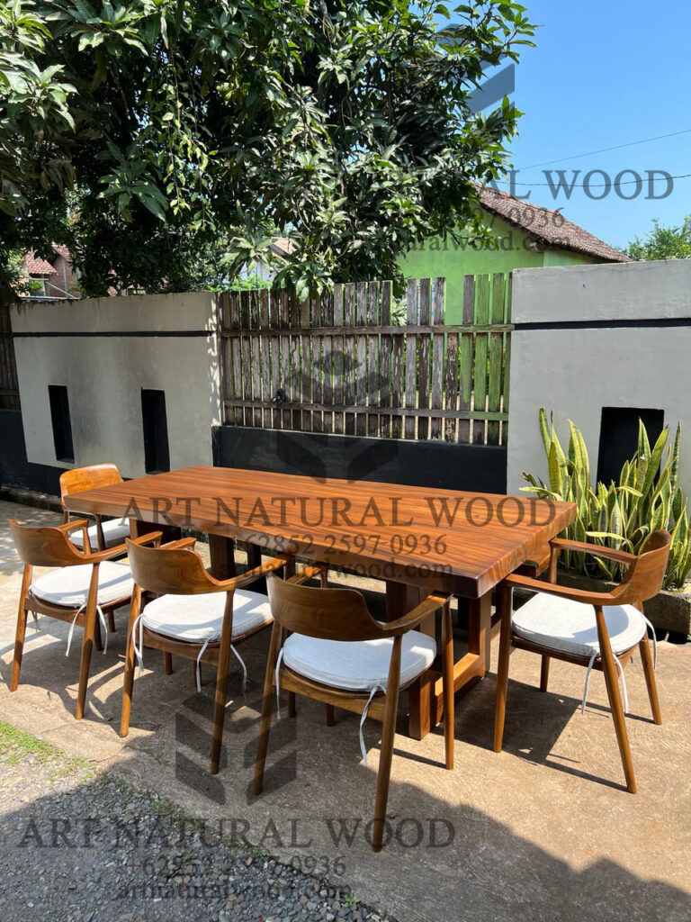 Set Meja Makan Kayu Trembesi Utuh 2 Meter - Art Natural Wood